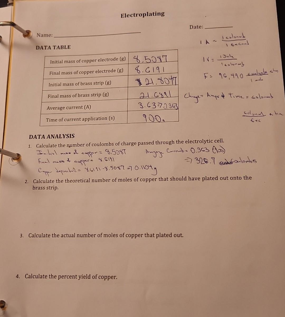 5. Calculate the amount of copper depleted from the | Chegg.com