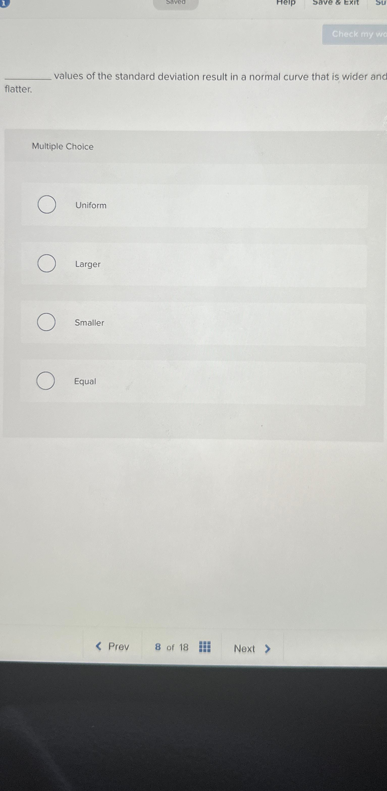 Solved values of the standard deviation result in a normal | Chegg.com