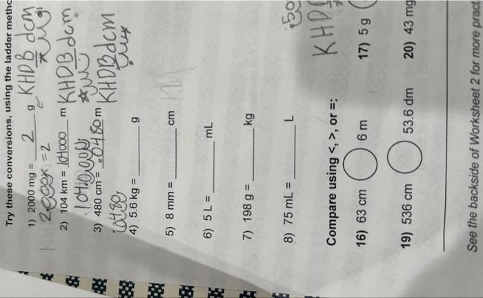 Solved Try these conversions, using the ladder methc 1) | Chegg.com