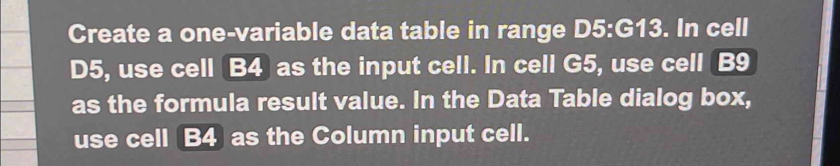 Solved Create a one-variable data table in range D5:G13. ﻿In | Chegg.com