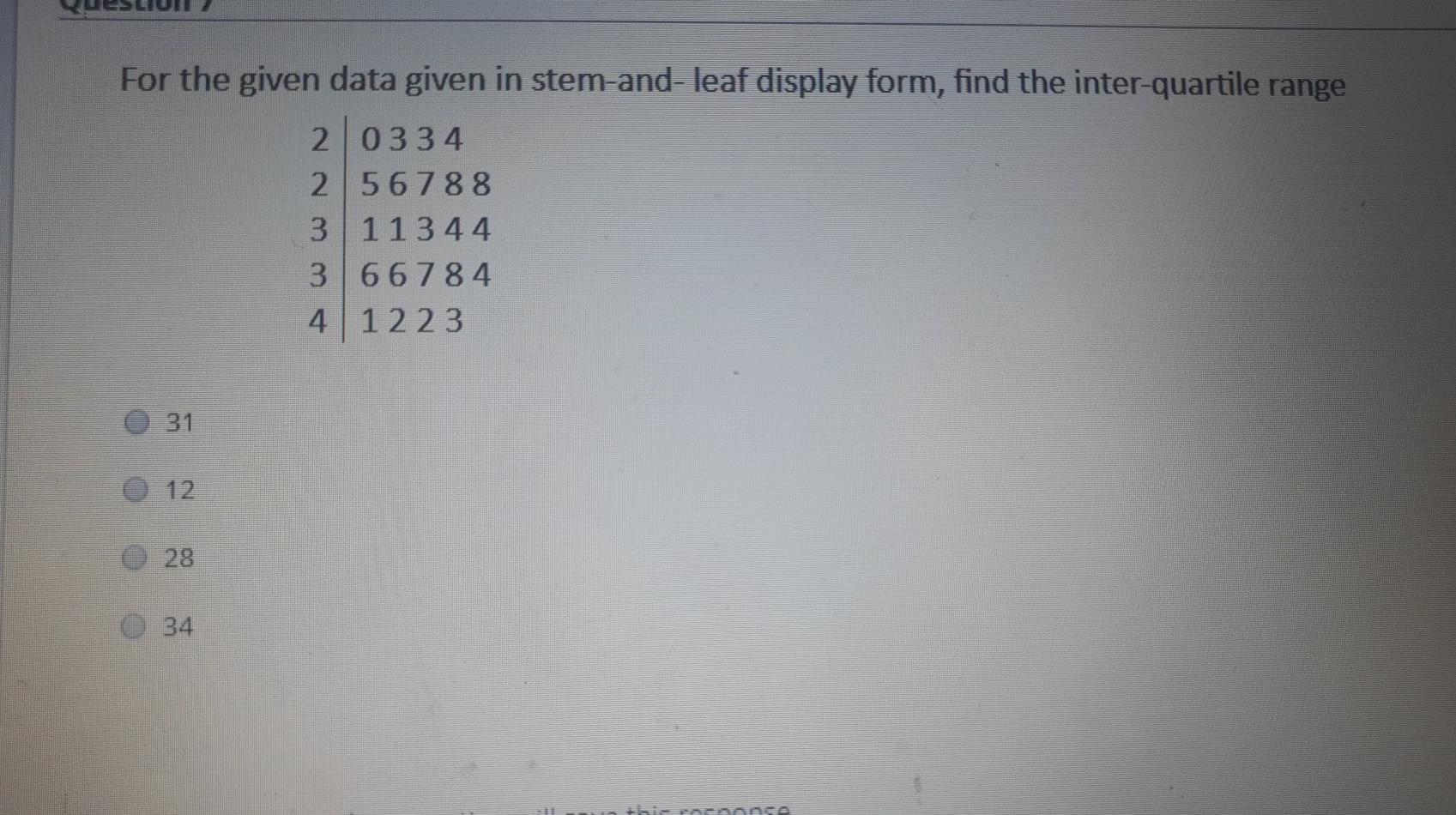 Solved For the given data given in stem-and- leaf display | Chegg.com
