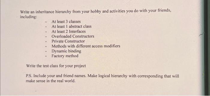 Solved Write an inheritance hierarchy from your hobby and | Chegg.com