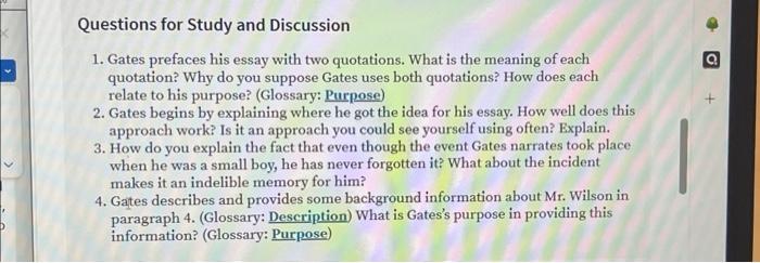 Questions for Study and Discussion 1. Gates prefaces | Chegg.com