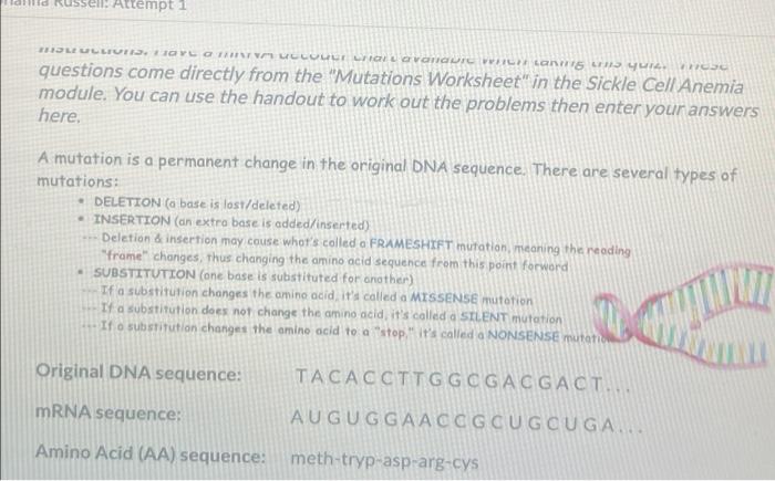 Solved Mutated DNA Sequence #2 TACACCTGGCGACTACT... What is | Chegg.com