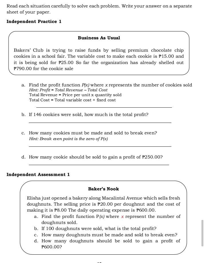 Solved Read each situation carefully to solve each problem. | Chegg.com