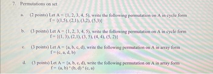 Solved a. (2 points) Let A={1,2,3,4,5), write the following | Chegg.com
