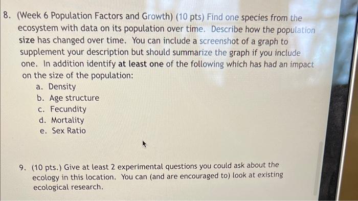 Solved (Week 6 Population Factors and Growth) (10 pts) Find | Chegg.com