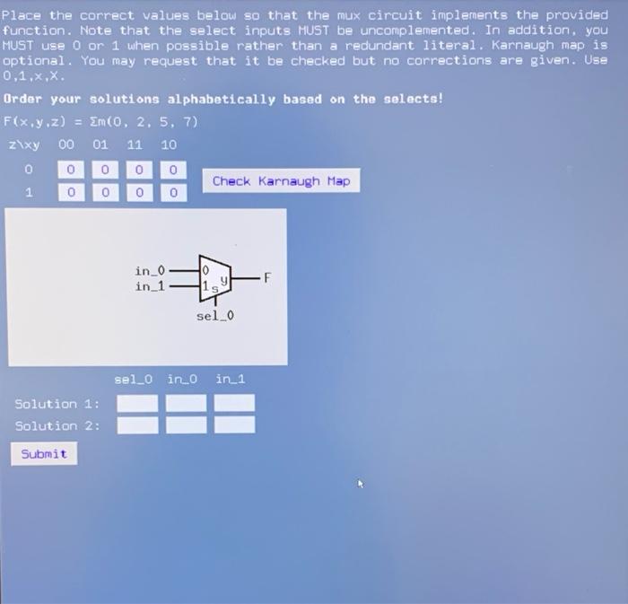 Solved Place the correct values below so that the mux | Chegg.com