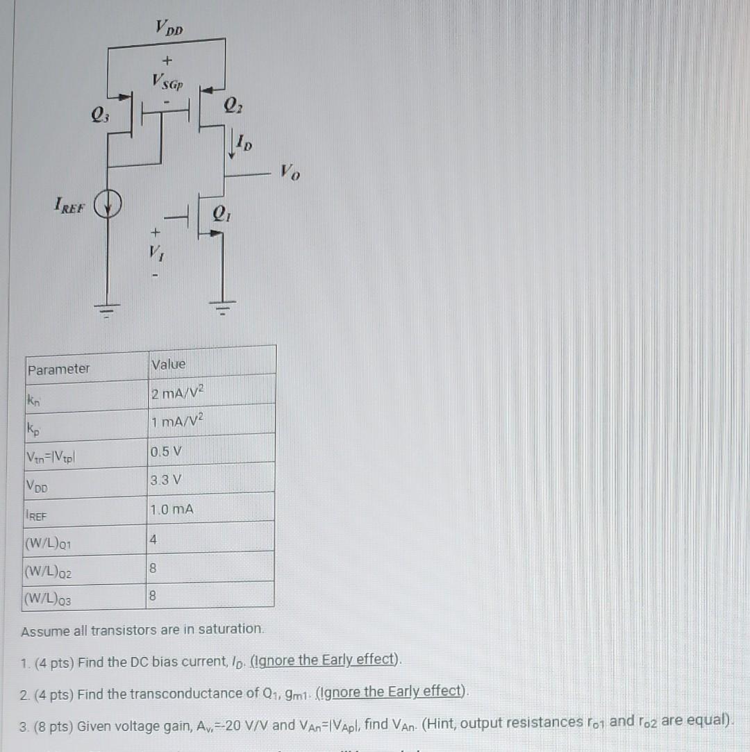 Solved Assume all transistors are in saturation. 1. (4 pts) | Chegg.com
