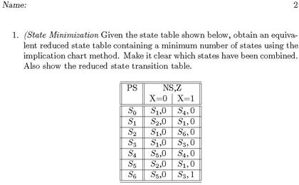 Solved (Slate Minimization Given the state table shown | Chegg.com