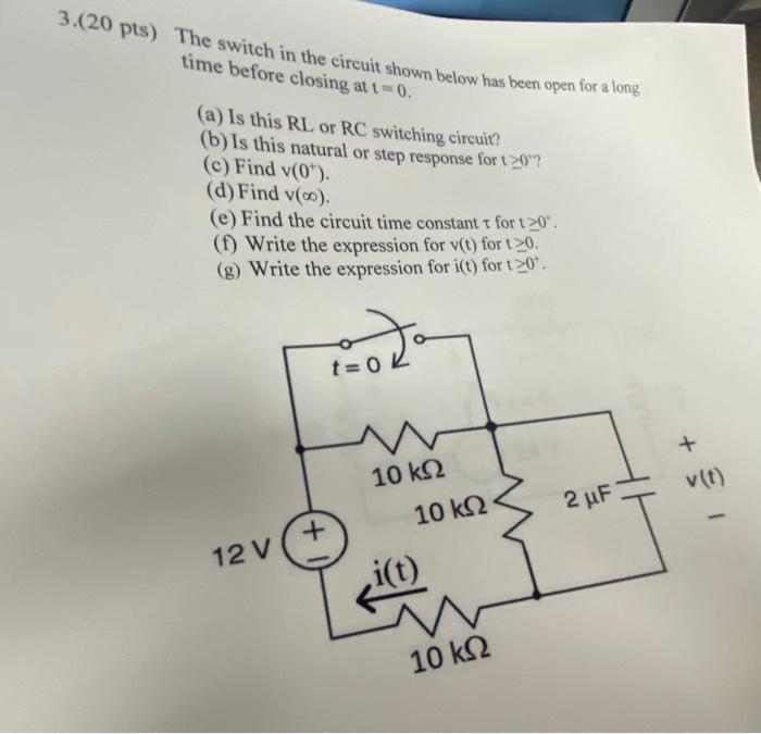 Solved The switch in the circuit shown below has been open | Chegg.com