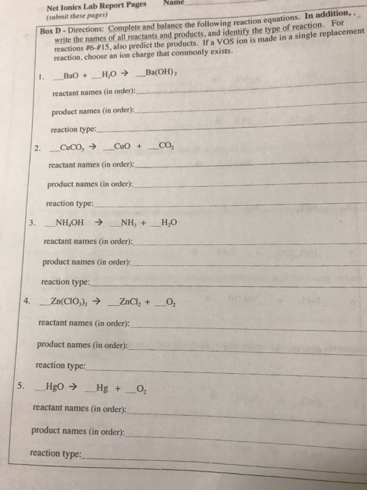 Solved Net Ionics Lab Report Pages Name (submit these pages) | Chegg.com