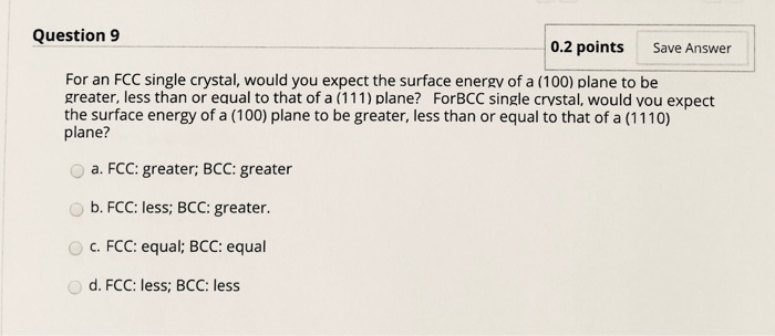 Solved Question 9 0.2 points Save Answer For an FCC single | Chegg.com