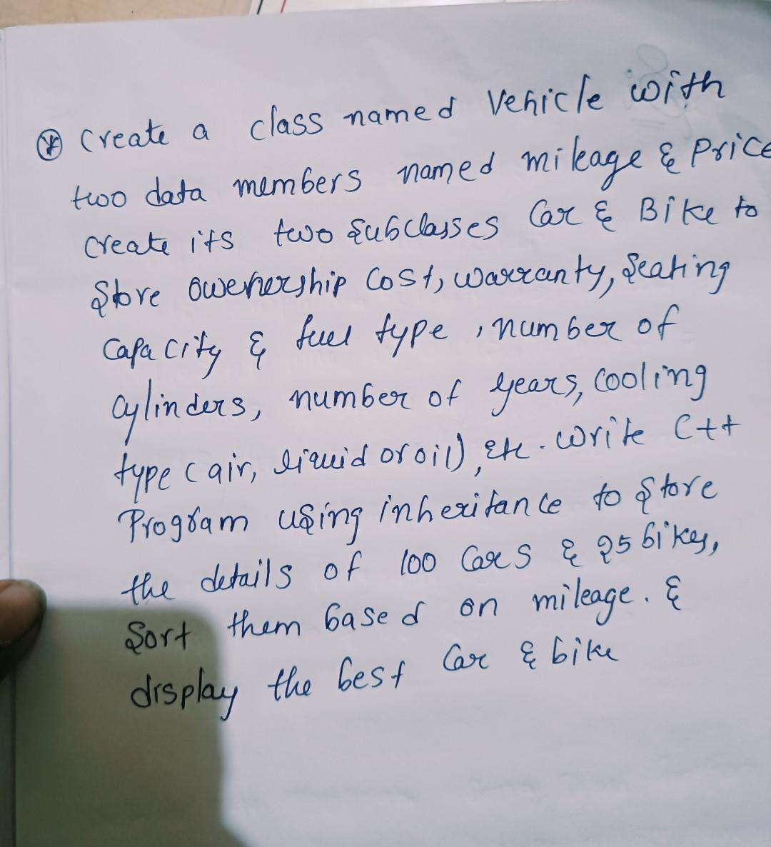 Solved B create a class named Vehicle with o two data | Chegg.com