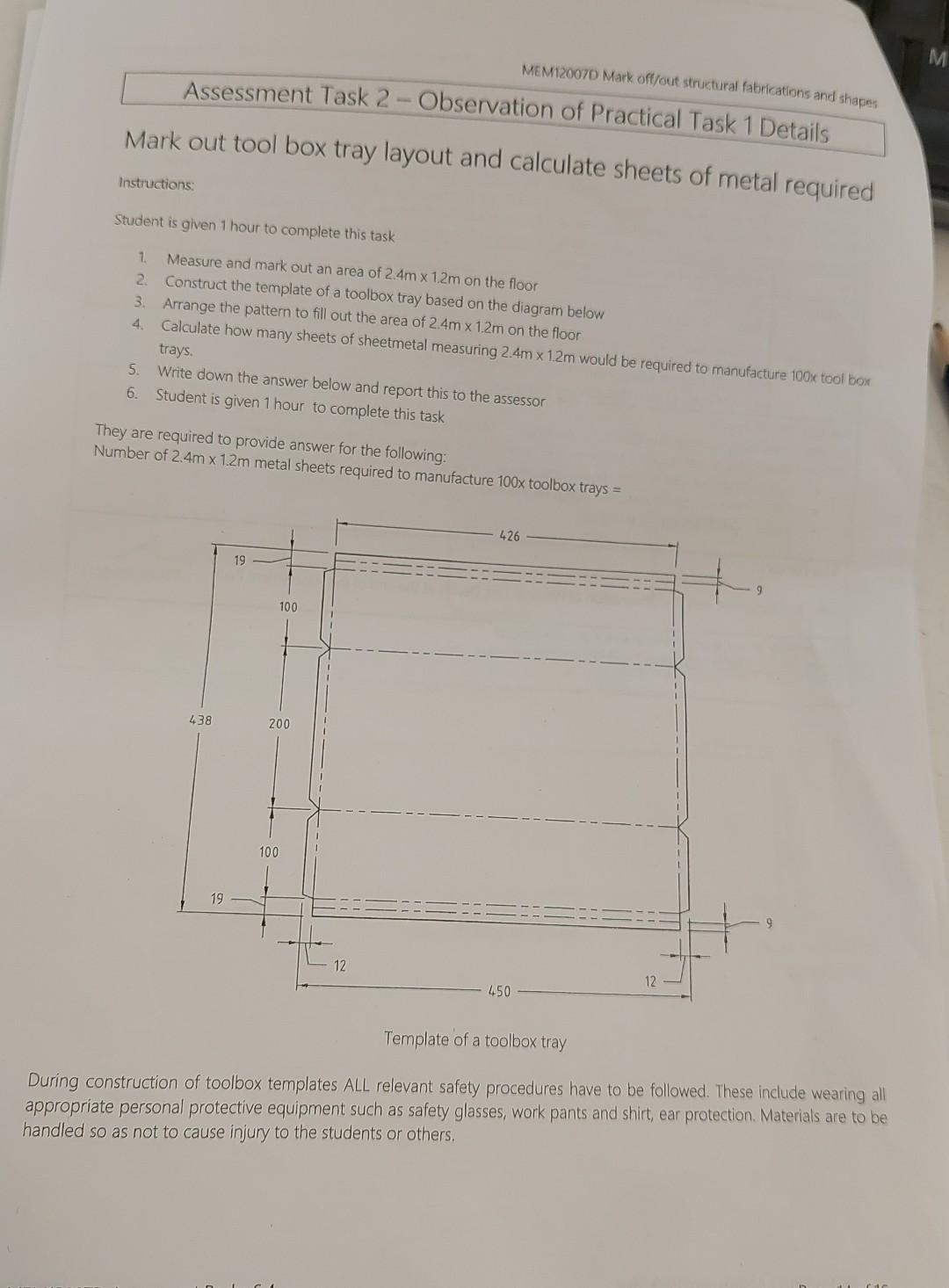 Solved Mark out tool box tray layout and calculate sheets of | Chegg.com