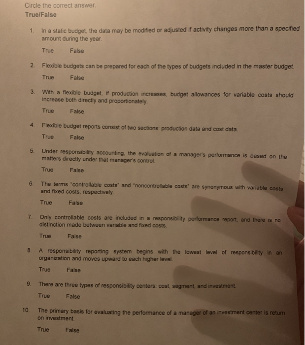 Solved Circle the correct answer. True/False 1. In a static | Chegg.com