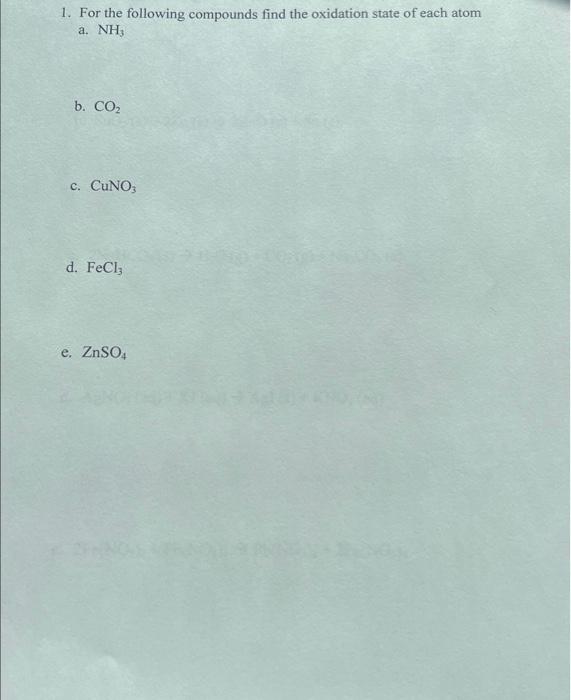 Solved c. CuNO3 d. FeCl3 e. ZnSO42. For each reaction, | Chegg.com