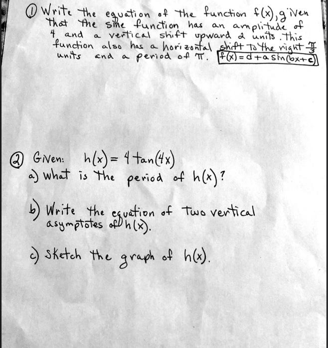 Solved 1 Write The Equation Of The Function F X Given