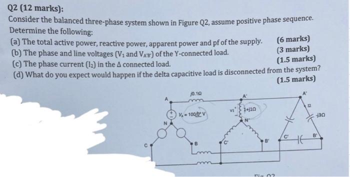 Solved Q2 (12 marks): Consider the balanced three-phase | Chegg.com
