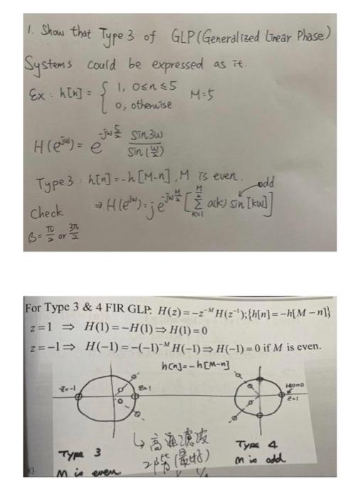 Solved 1. Show that Type 3 of GLP(Generalized Lirear Phase) | Chegg.com