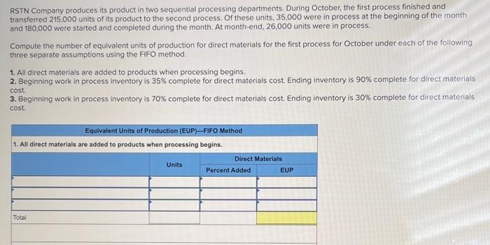 Solved RSTN Company produces its product in two sequential | Chegg.com