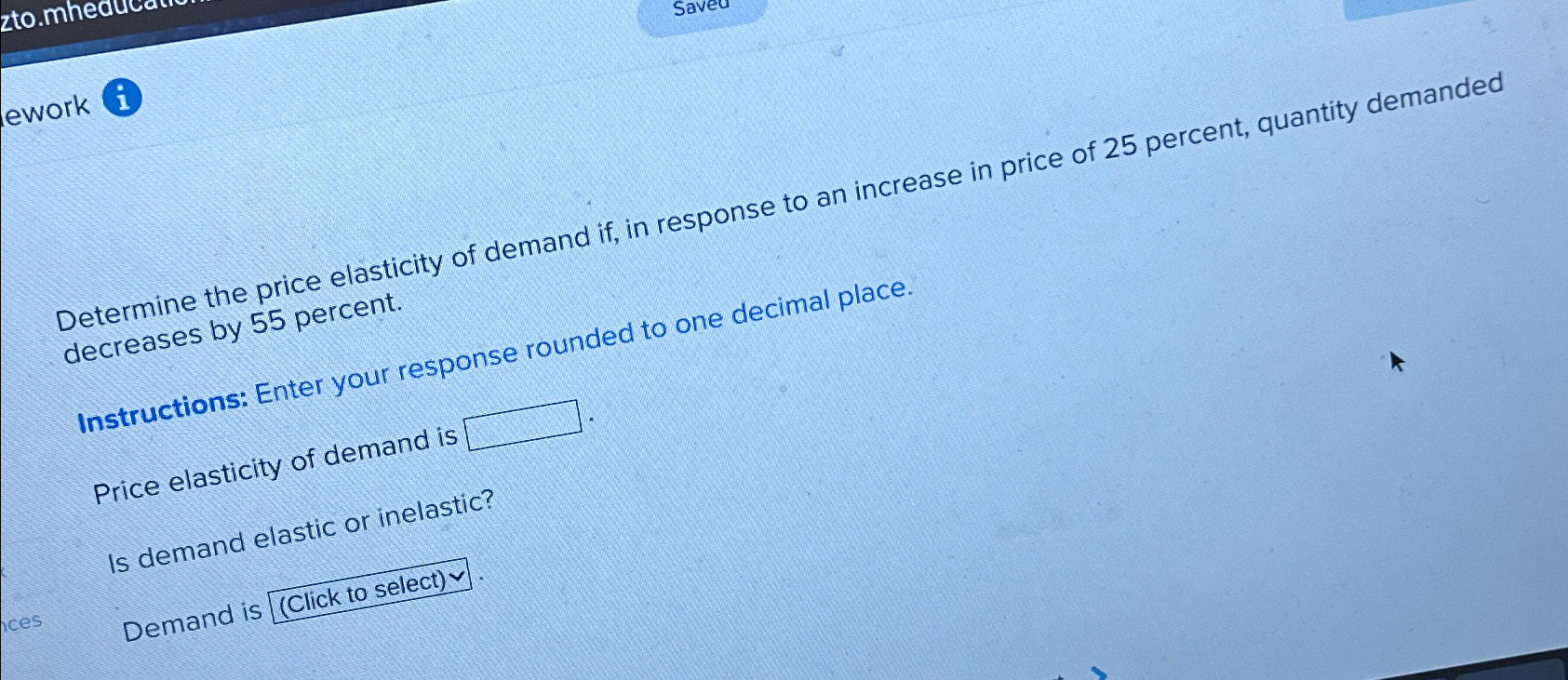 Solved ework iDetermine the price elasticity of demand if, | Chegg.com