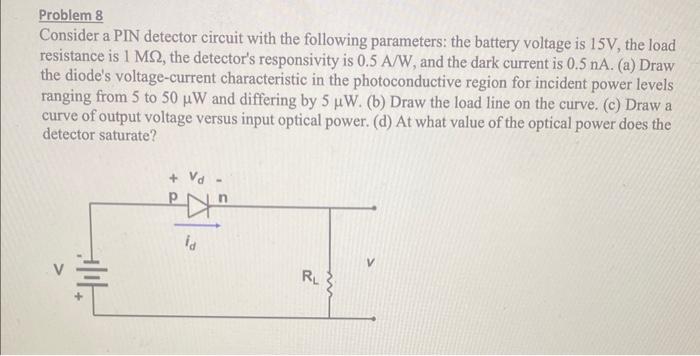 Solved Problem 8 Consider a PIN detector circuit with the | Chegg.com