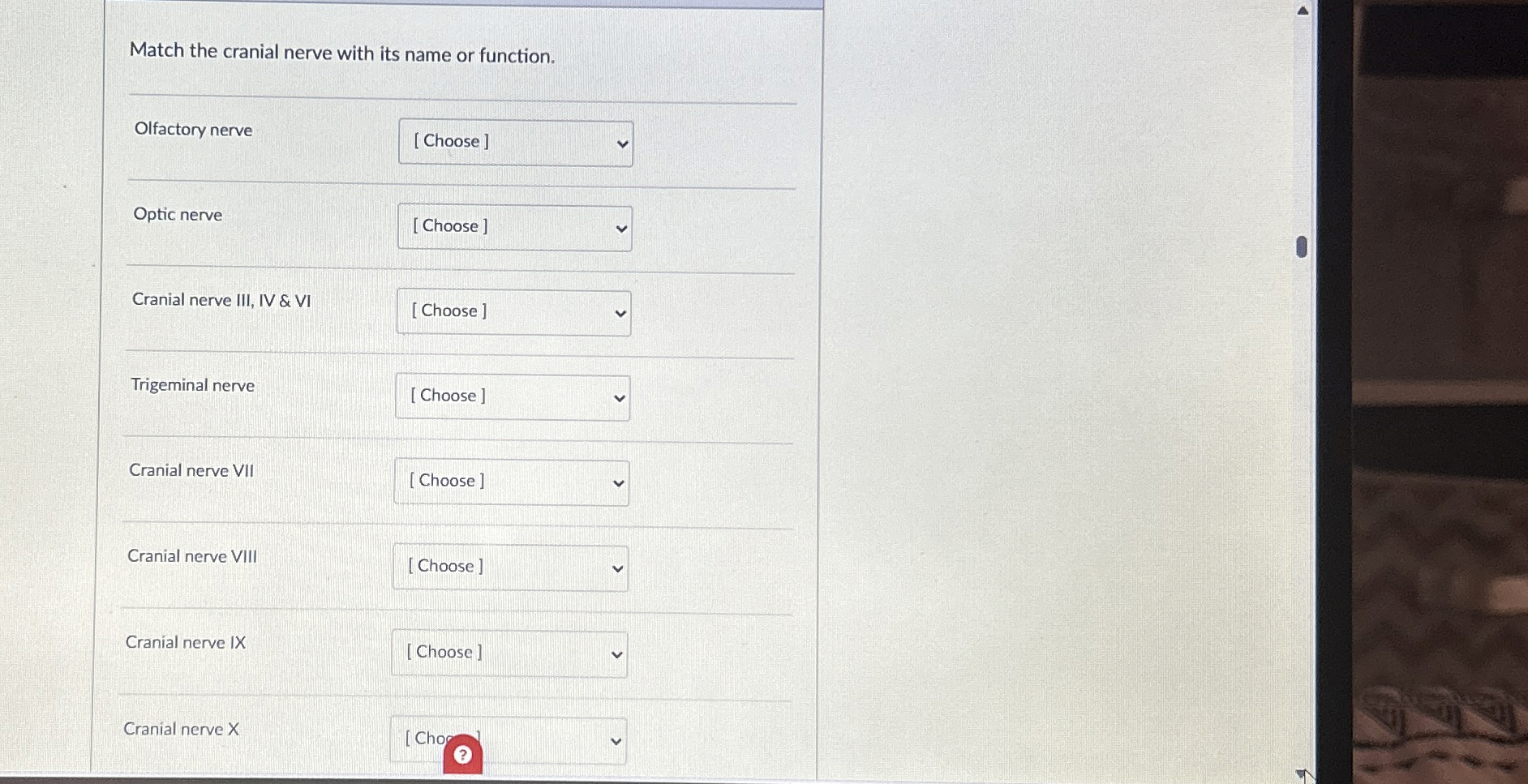 Solved Match the cranial nerve with its name or | Chegg.com