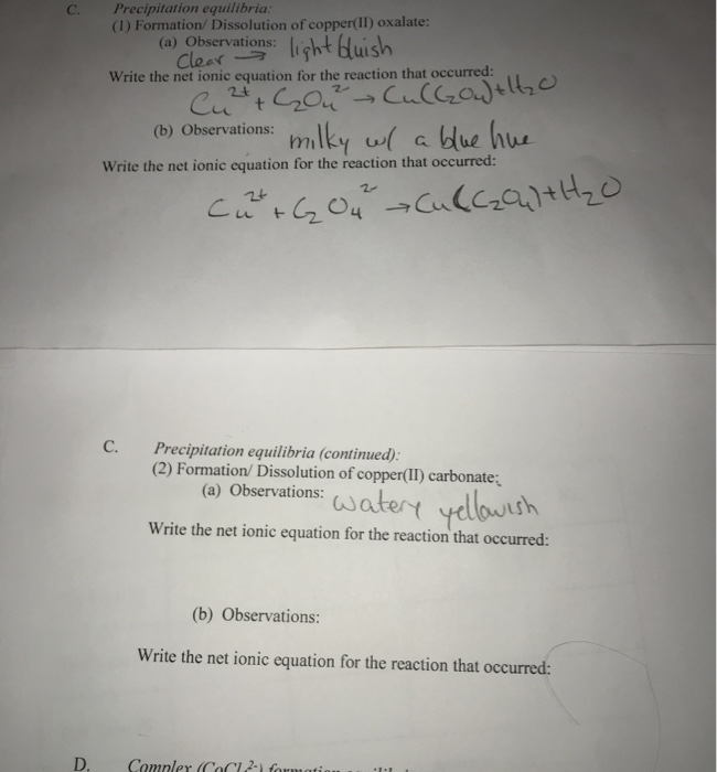 Solved Precipitation equilibria: (1) Formation Dissolution | Chegg.com
