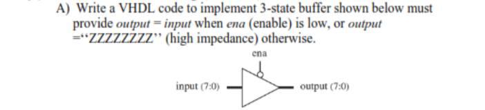 Solved A) Write a VHDL code to implement 3-state buffer | Chegg.com