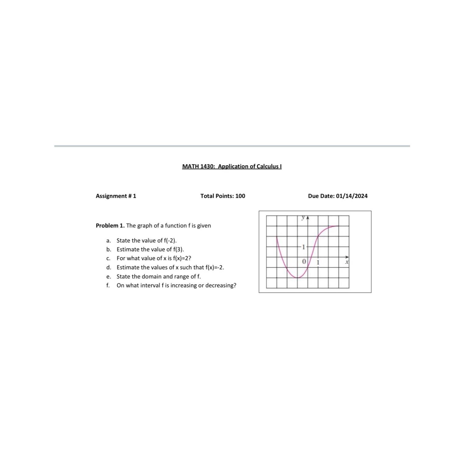 Solved MATH 1430: Application of Calculus IAssignment # | Chegg.com