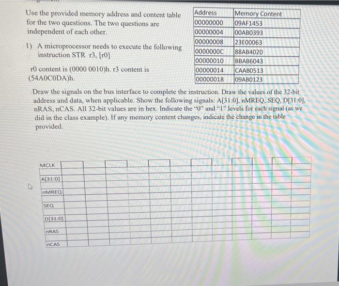 Draw the signals on the bus interface to complete the | Chegg.com
