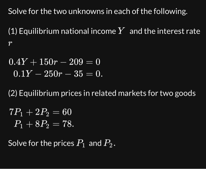 Solved Solve for the two unknowns in each of the following. | Chegg.com