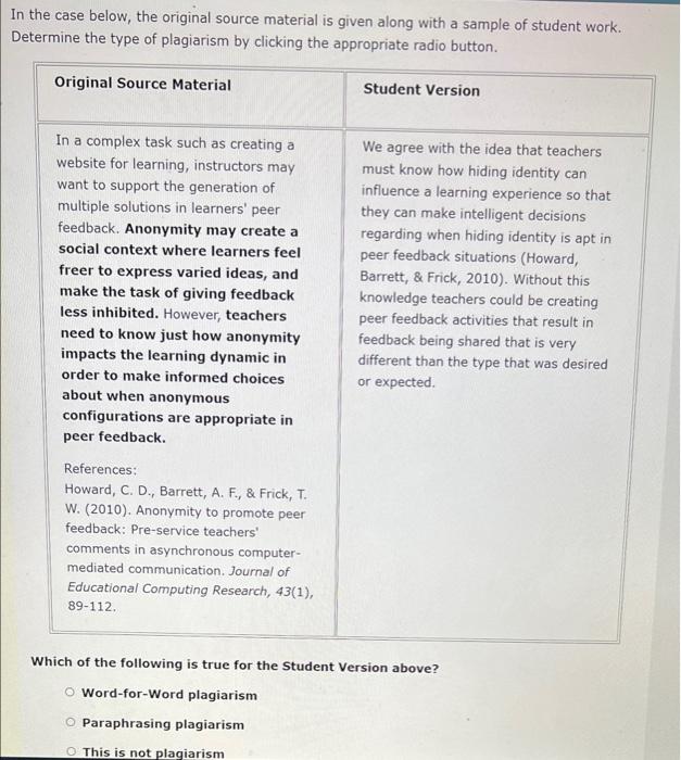 In the case below, the original source material is | Chegg.com