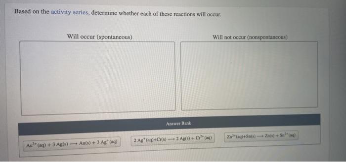Solved Based on the activity series, determine whether cach | Chegg.com