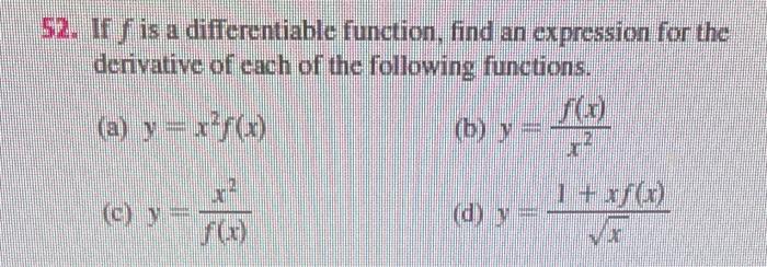 Solved 52. If f is a differentiable function, find an | Chegg.com