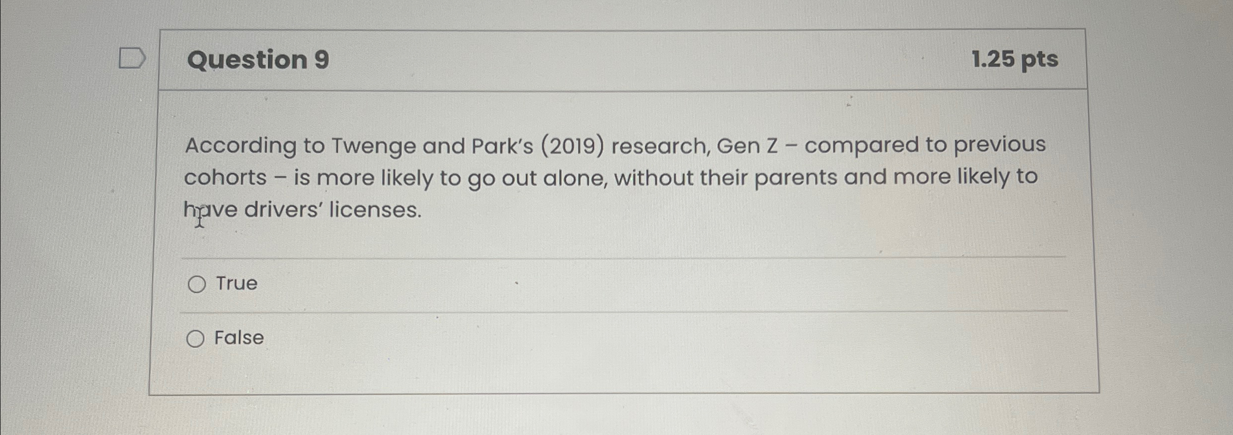 Solved Question 91.25 ﻿ptsAccording to Twenge and Park's | Chegg.com