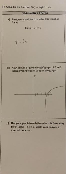 Solved 3) Consider the function f(x) = log(x - 5). Written | Chegg.com