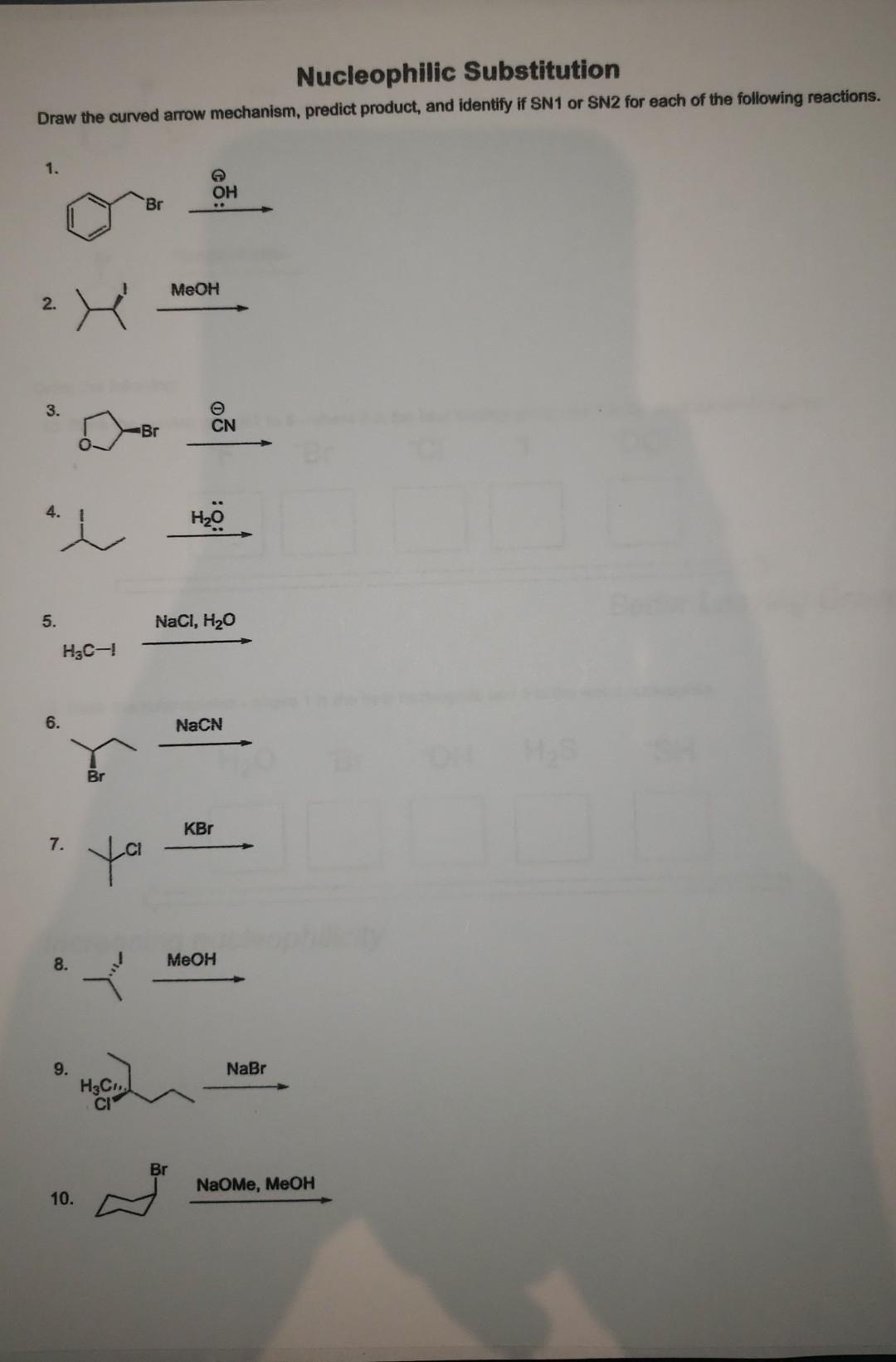Solved Nucleophilic Substitution Draw the curved arrow | Chegg.com