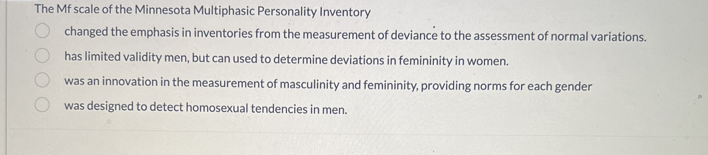 Solved The Mf scale of the Minnesota Multiphasic Personality | Chegg.com