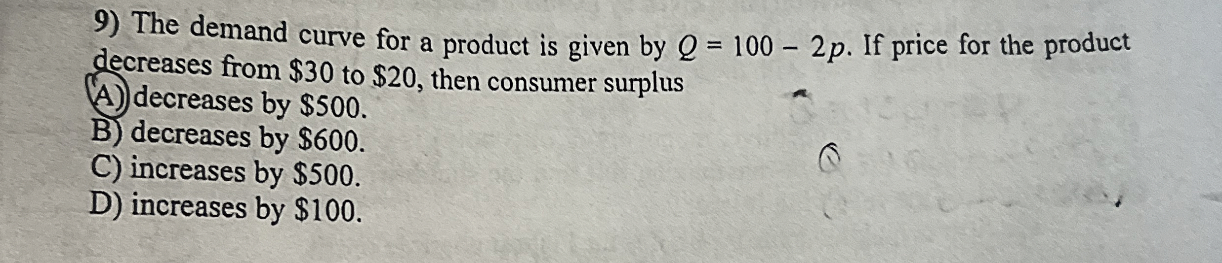 Solved The demand curve for a product is given by Q=100-2p. | Chegg.com