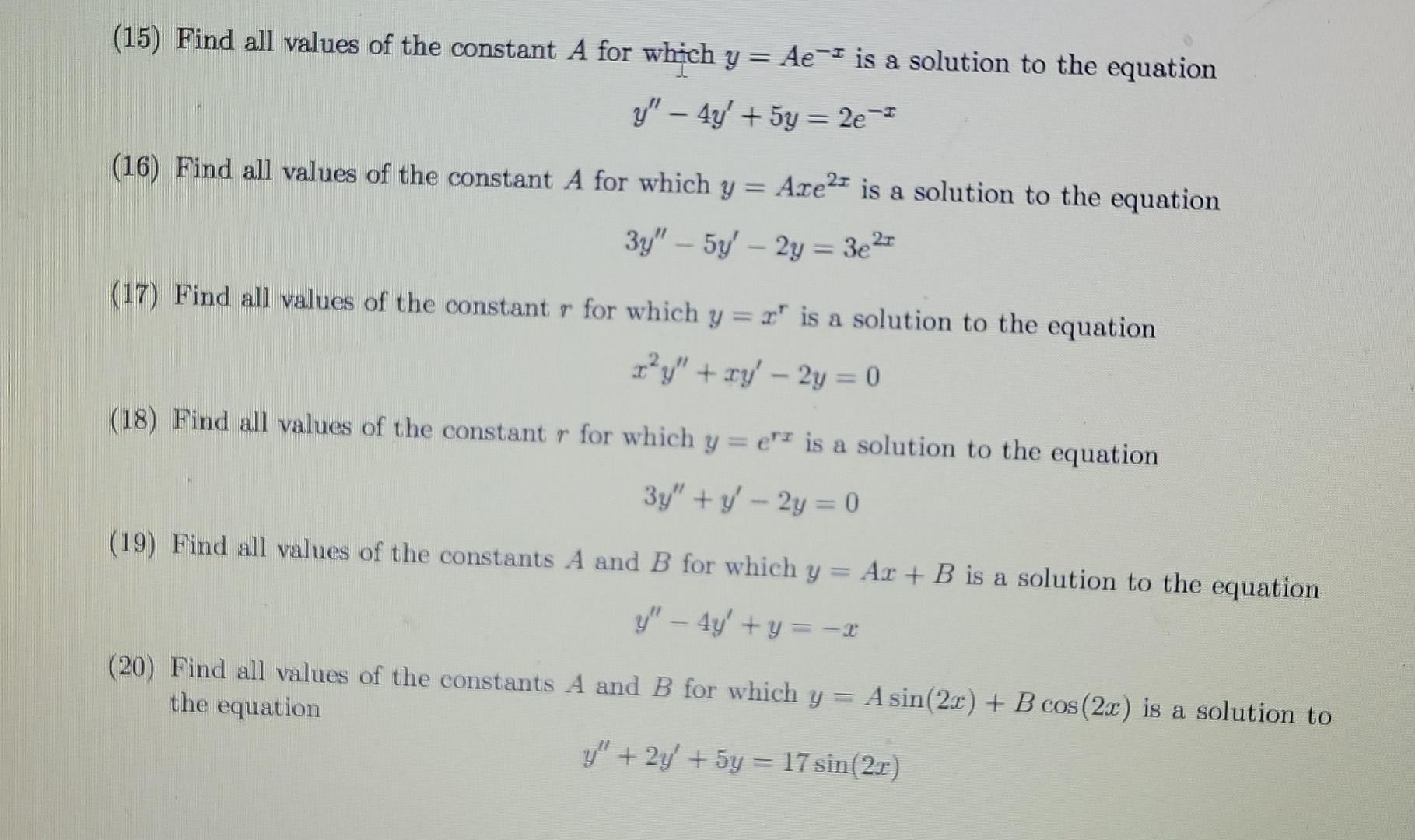 Solved (13) Find all values of the constant r for which y = | Chegg.com