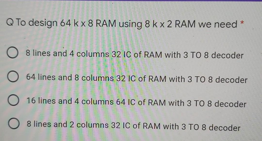 Solved * Q To design 128 k x 16 RAM using 16 k x 2 RAM we | Chegg.com