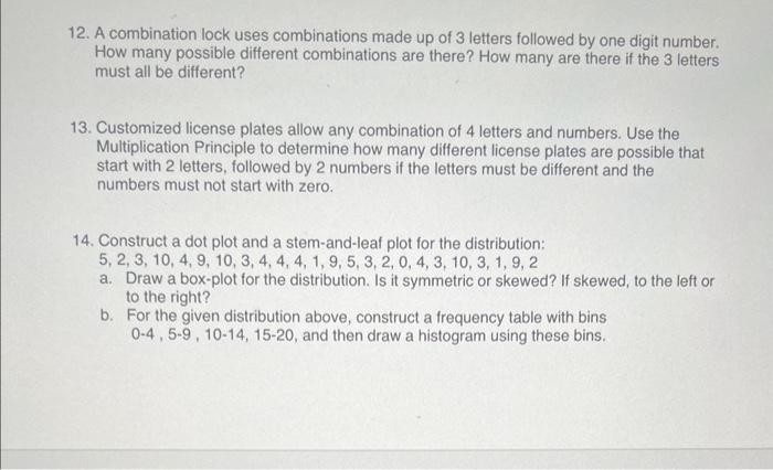 Solved 12. A combination lock uses combinations made up of 3 | Chegg.com