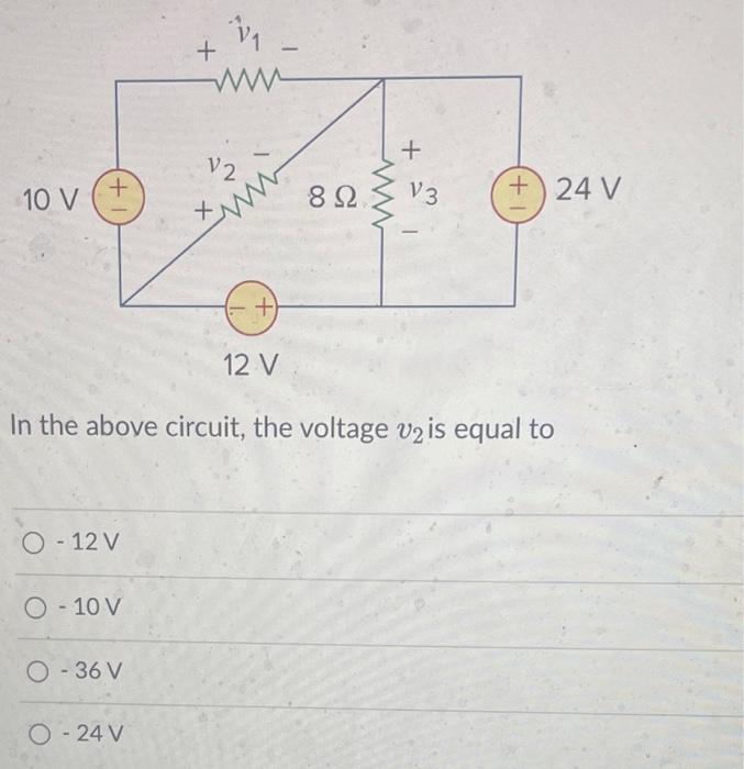 Solved In the above circuit, the voltage v2 is equal to −12 | Chegg.com