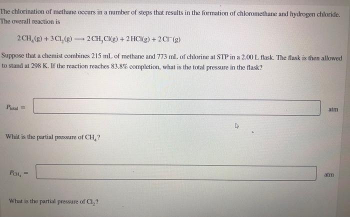 Solved The chlorination of methane occurs in a number of | Chegg.com