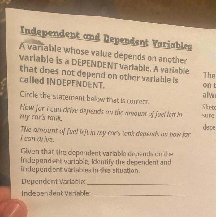 Solved Incependent and Dependent Varimbles A variable whose | Chegg.com