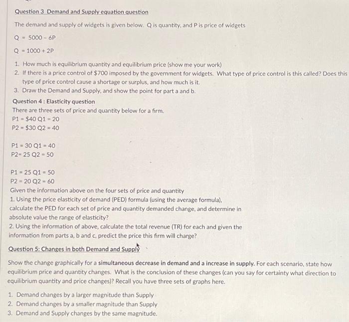 Solved Question 3 Demand and Supply equation question The | Chegg.com