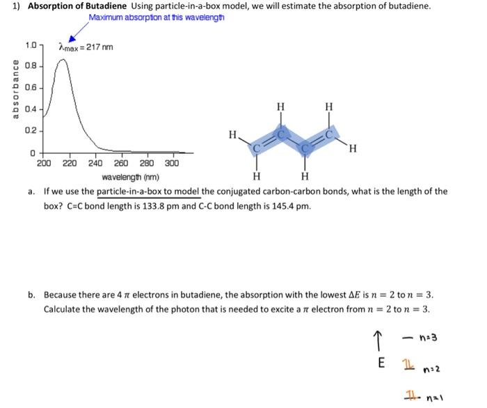 Solved 1) Absorption of Butadiene Using particle-in-a-box | Chegg.com