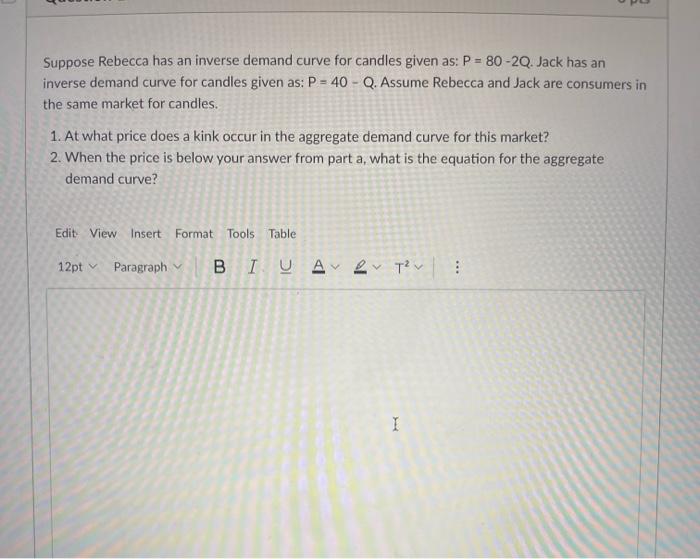 Solved Suppose Rebecca has an inverse demand curve for | Chegg.com